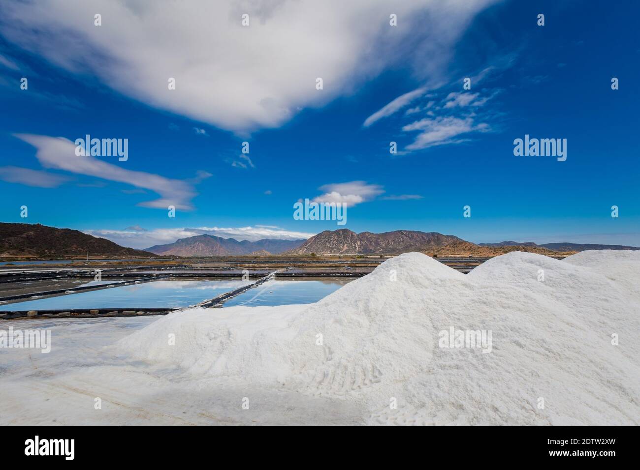 Natural salt fields factory with blue sky during sunny day on the north ...