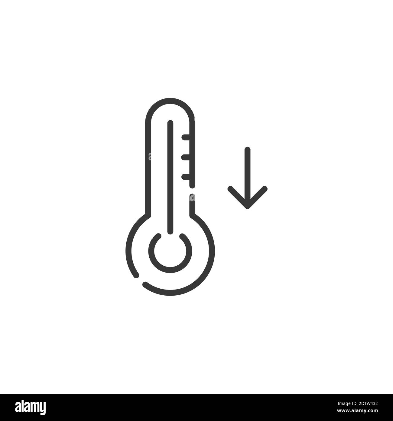 Thermometer thin line icon. Fall temperature. Isolated outline weather ...