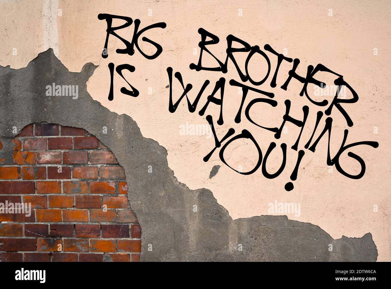 Handwritten graffiti Big Brother Is Wtching You sprayed on the wall ...