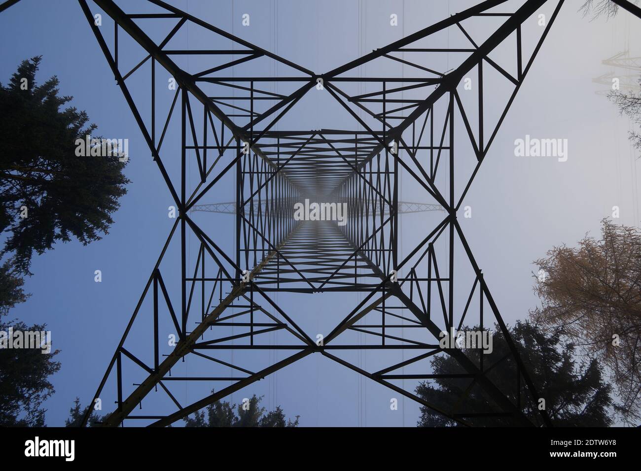 A power line structure from undernea Stock Photo - Alamy