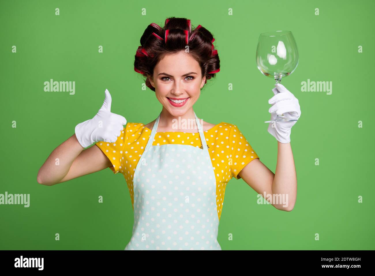 Photo Positive Maid Girl Wash Wine Glass Approve Dishwasher Great