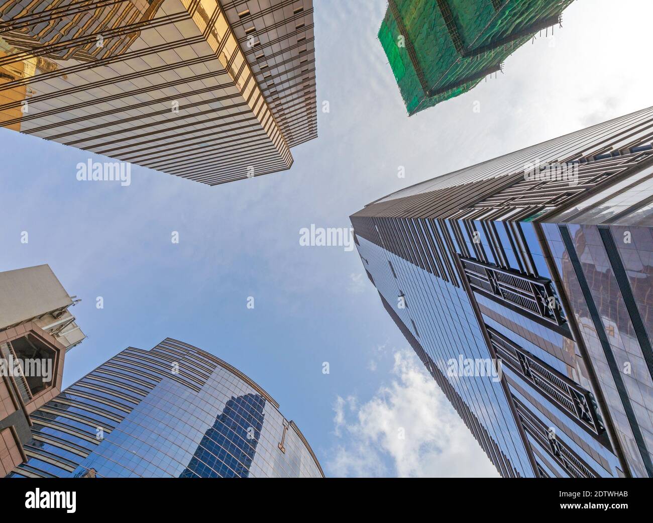 Looking Up Office Building Skyscrapers in Hong Kong Stock Photo - Alamy