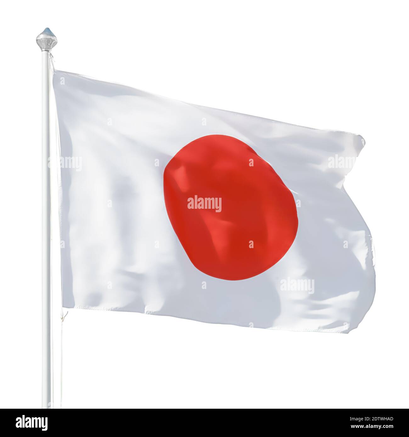 Japanese flag on flagpole. Isolated on white, clipping path included ...