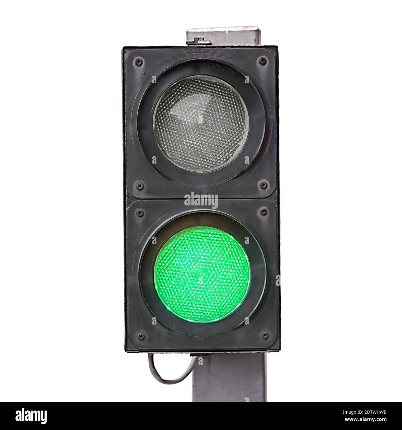 Two-color traffic light with green light on it. Isolated on white ...