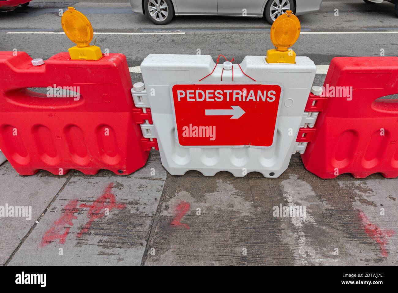Pedestrians Direction Arrow at Construction Barrier Road Works Stock ...