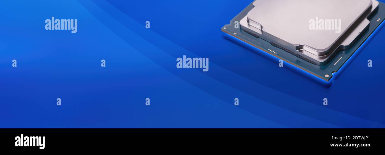 Abstract panoramic blue technology theme background with CPU on it ...