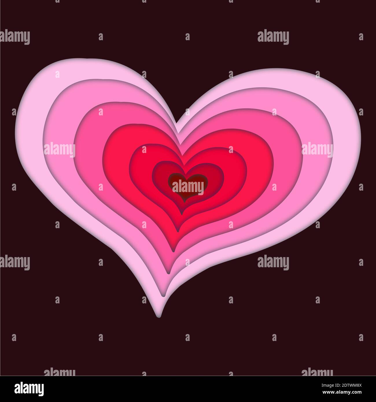 3D Paper cut of layered heart in pink colors. Romantic paper cut ...