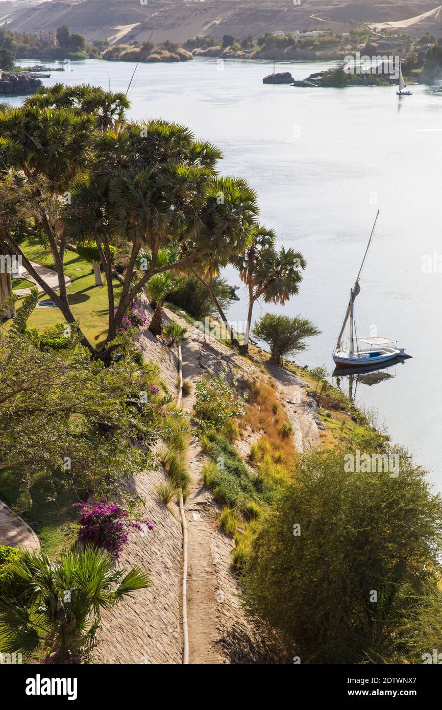 Egypt, Upper Egypt, Aswan, Elephantine Island, View of river Nile from ...