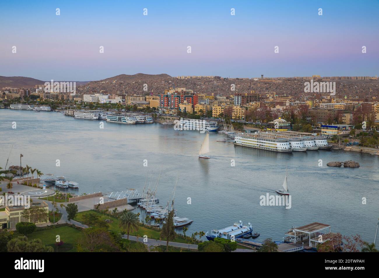 Egypt, Upper Egypt, Aswan, View of Aswan and River Nile Stock Photo - Alamy