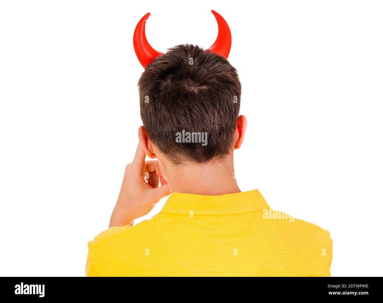 Rear View of a Man with Devil Horns on the White Background Stock Photo ...