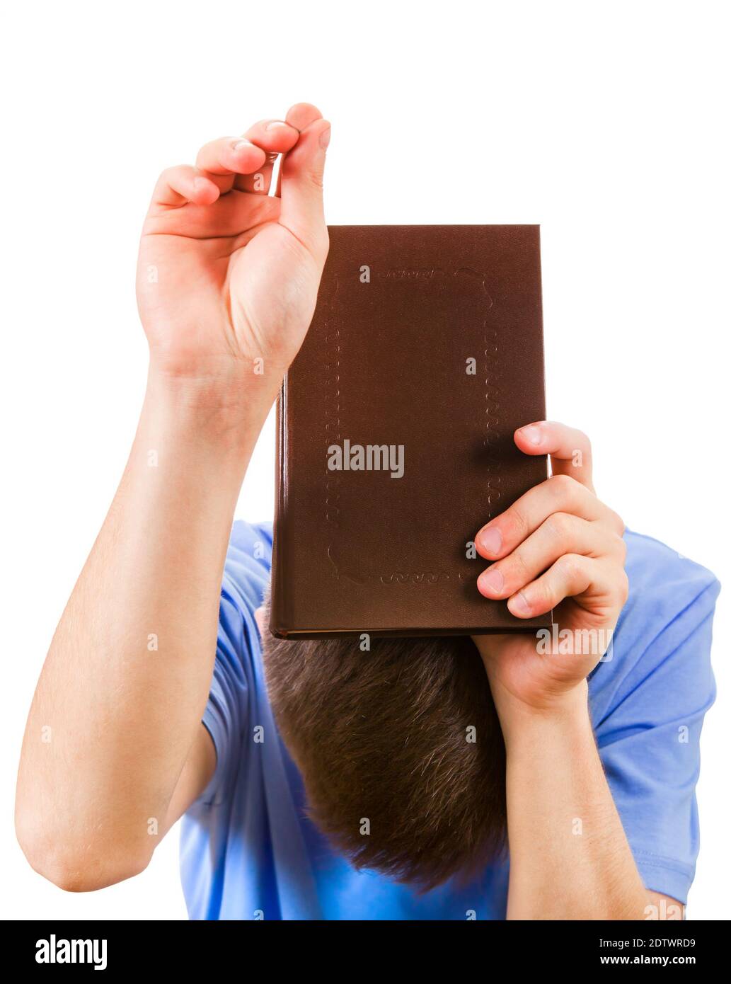 Man behind a Book Isolated on the White Background Stock Photo - Alamy
