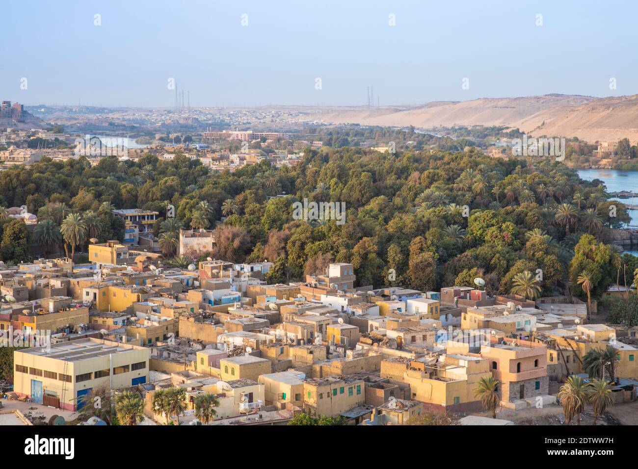 Egypt, Upper Egypt, Aswan, View of Aswan looking over Elephantine ...
