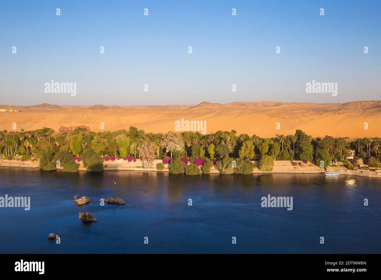 Egypt, Upper Egypt, Aswan, Elephantine Island, View of river Nile and ...