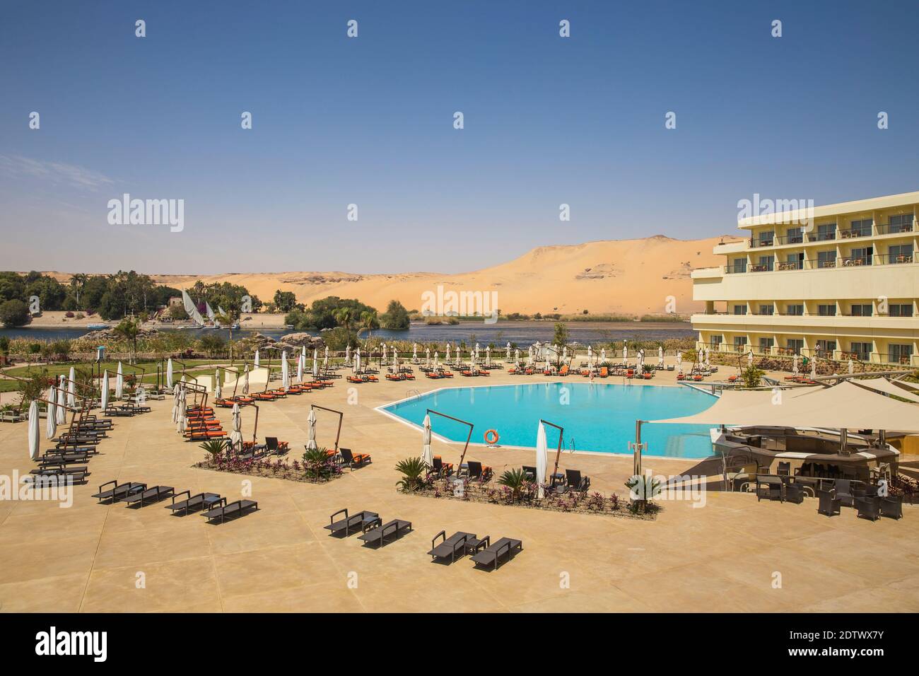 Egypt, Upper Egypt, Aswan, Elephantine Island, Swimming pool at ...