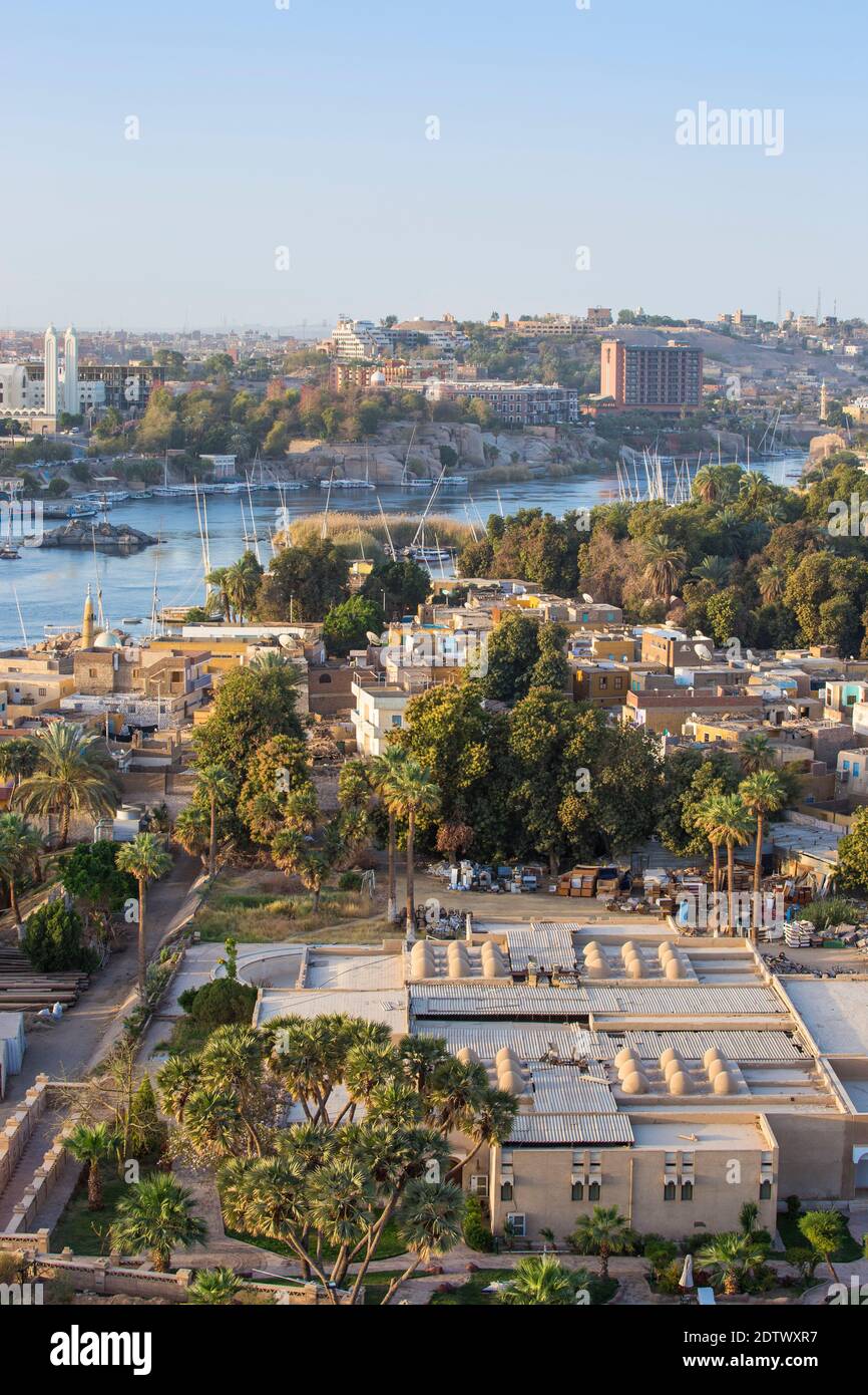 Egypt, Upper Egypt, Aswan, View of Aswan looking over Elephantine ...