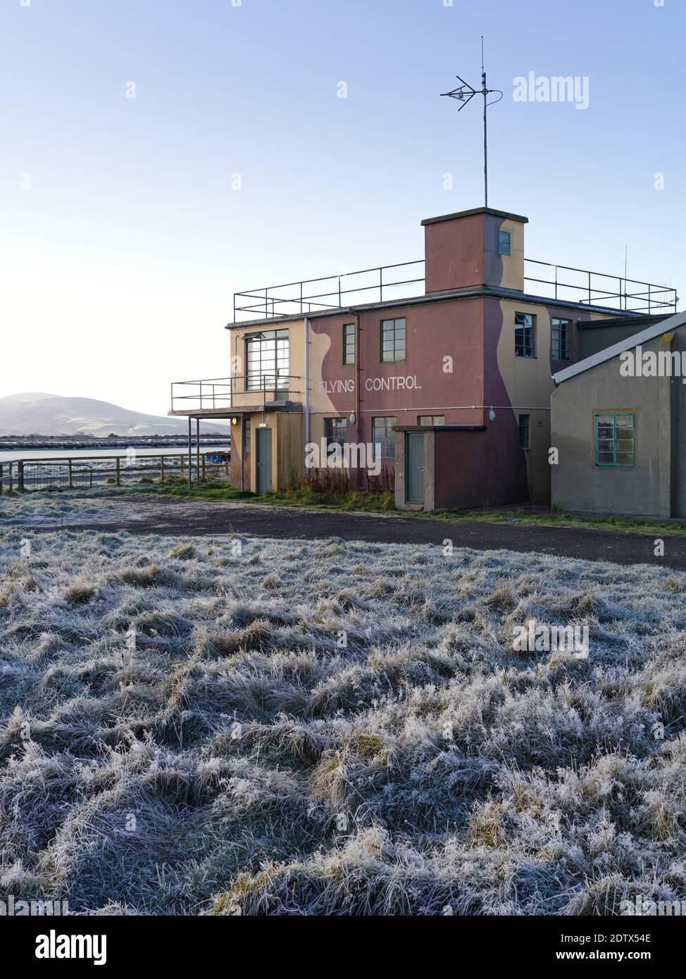 The control tower at old WWII Jurby airfield on a frosty morning, Isle ...