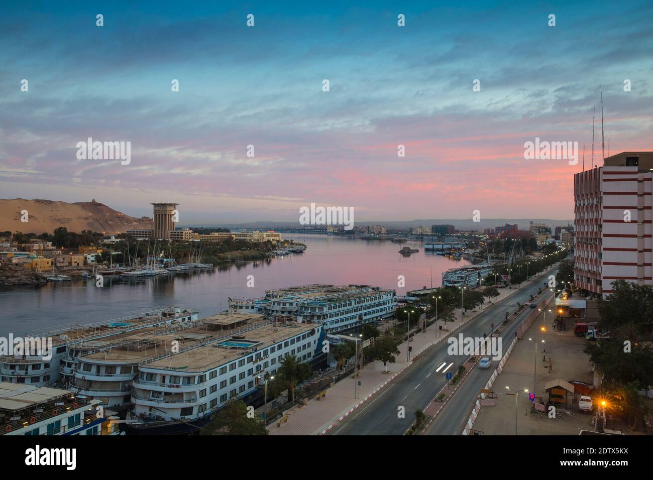 Egypt, Upper Egypt, Aswan, View of Movenpick Resort and River Nile ...