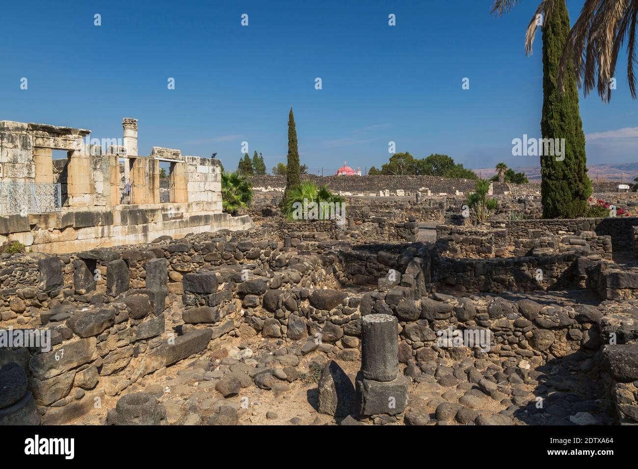 Old ruins of The White Synagogue and ancient Capernaum, Sea of Galilee ...