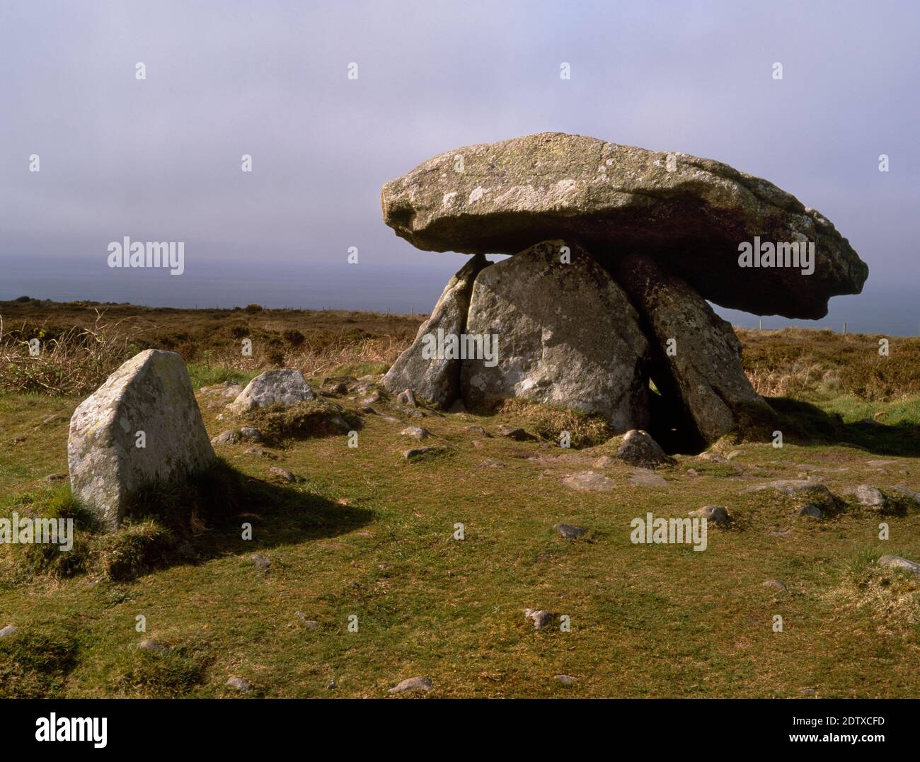 View NNW of Chun Quoit, Cornwall, England, UK: a small Neolithic (4th ...