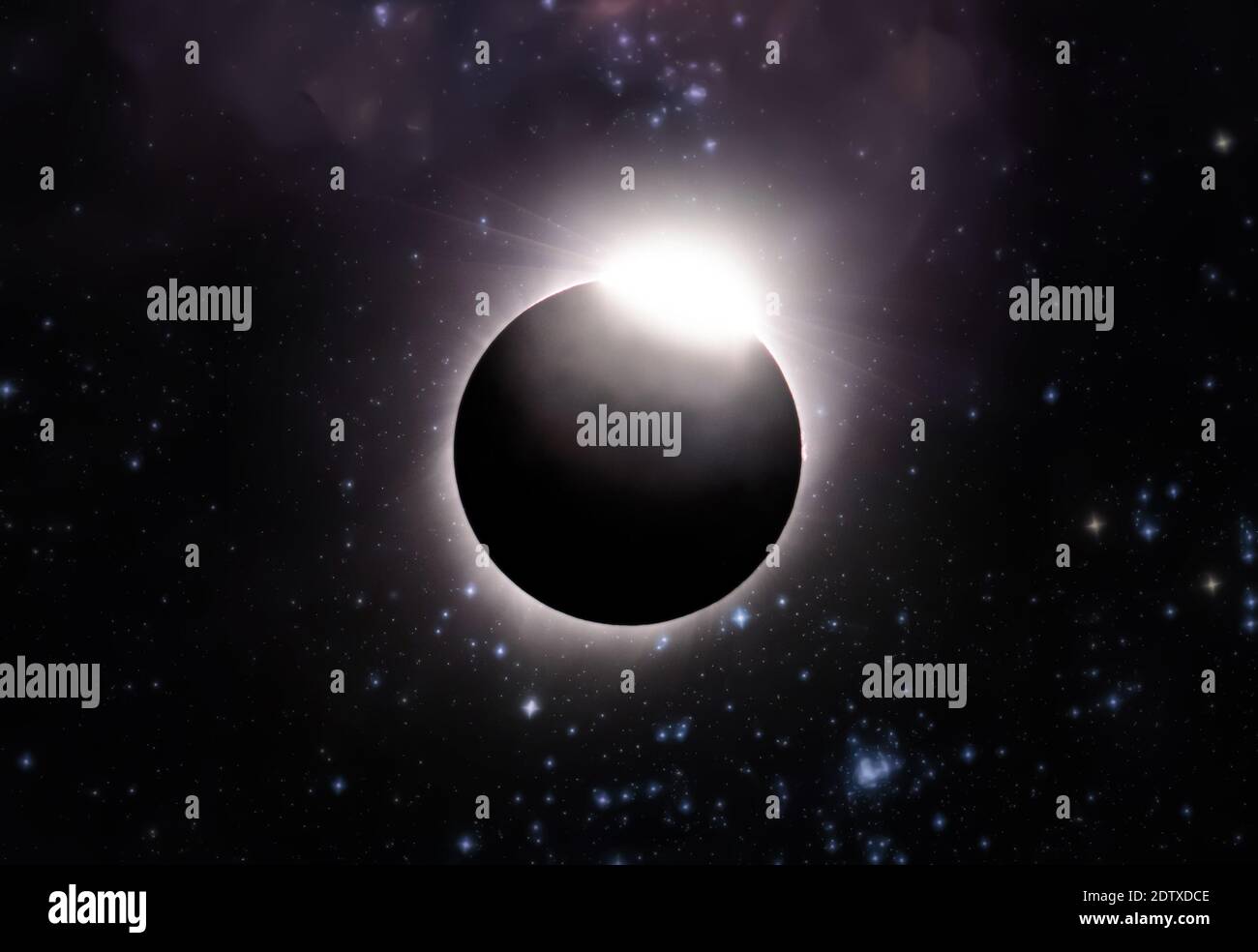 the total solar eclipse, view from outer space with stars of galaxy ...