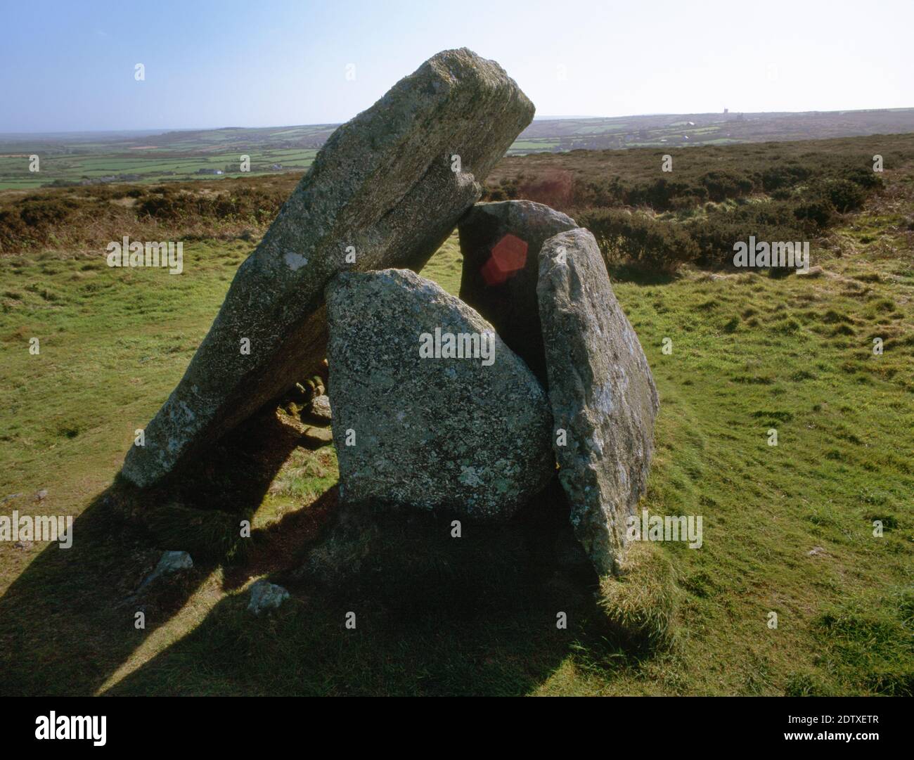 View SW of Mulfra Quoit Neolithic burial chamber, Cornwall, England ...