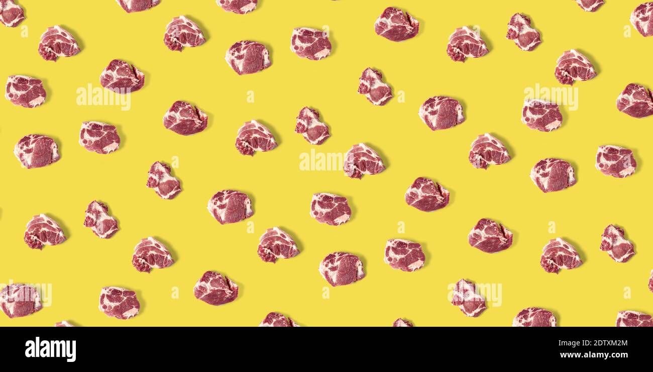 background with raw pork meat slices on white background, raw food ...
