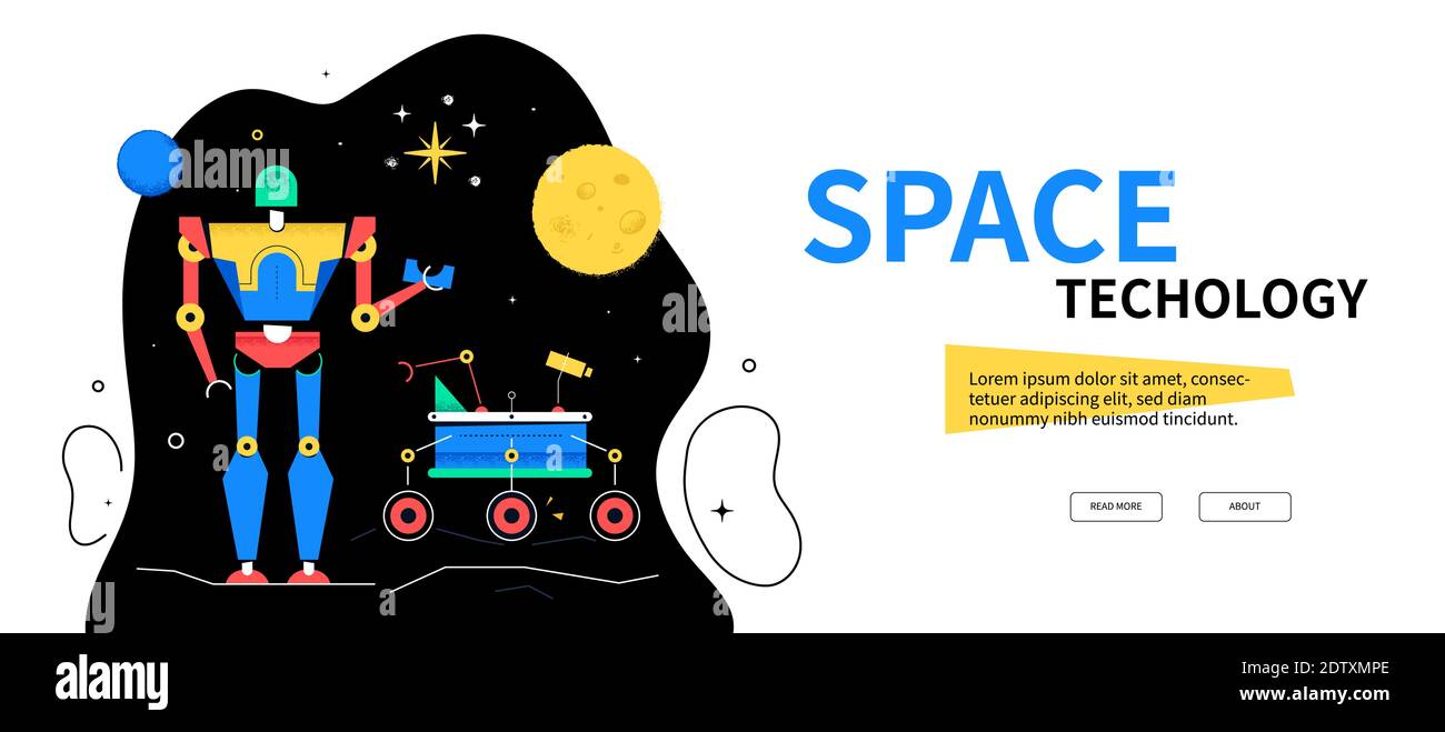 Space technology - colorful flat design style web banner with copy ...