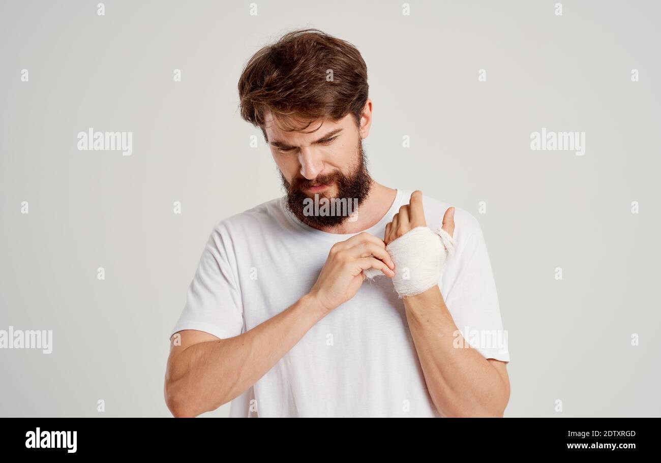 man with bandaged arm traumatology treatment health problems Stock ...