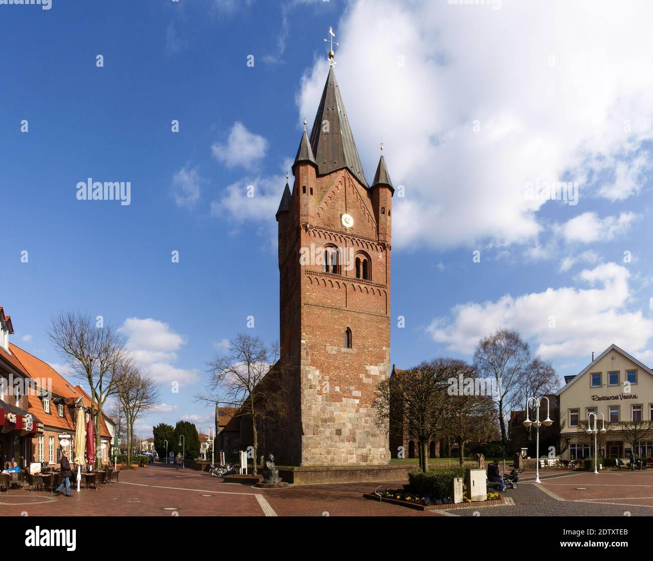 Westerstede, Germany - April 1, 2018: Church square and town hall in ...