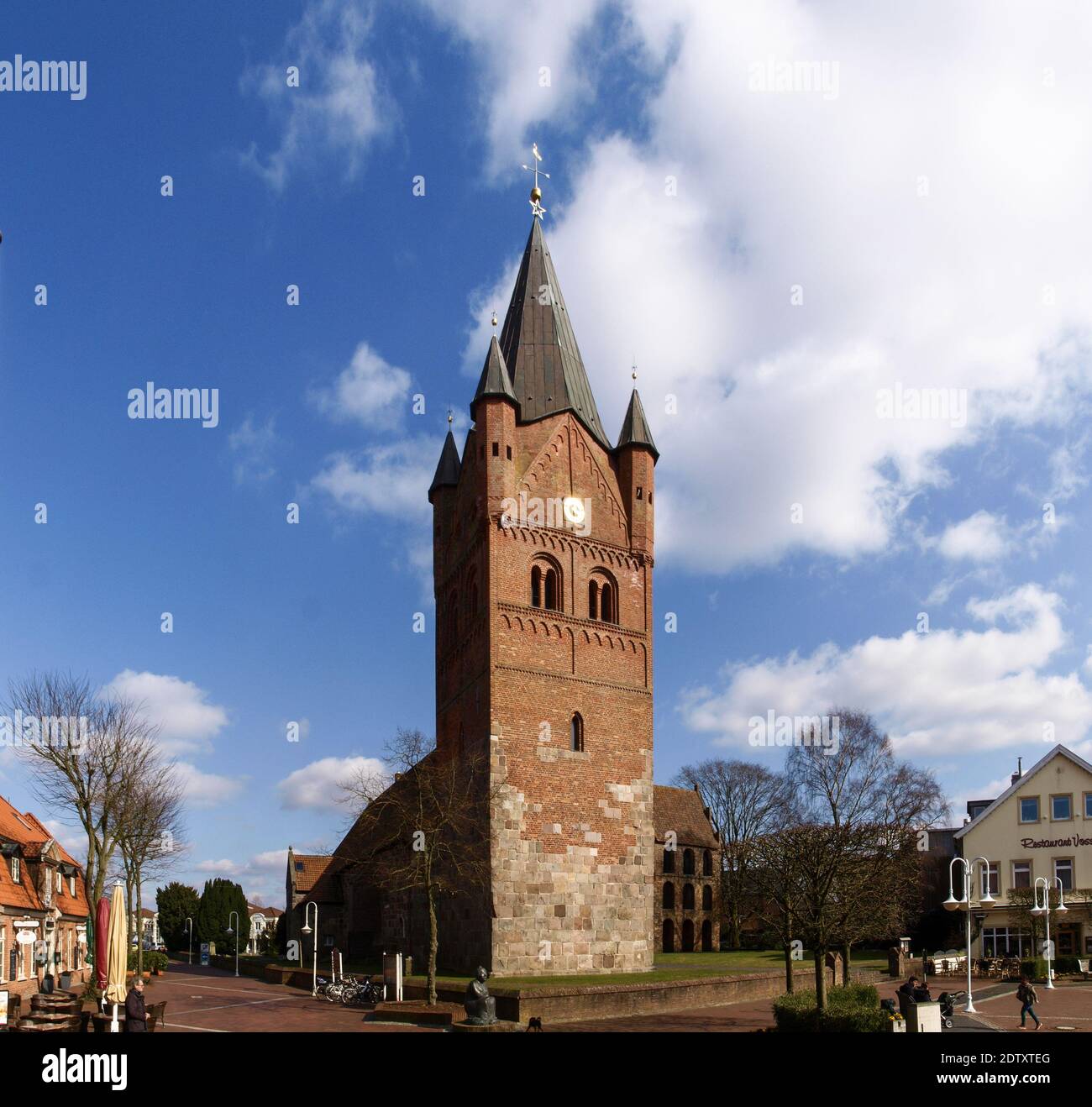 Westerstede, Germany - April 1, 2018: Church square and town hall in ...