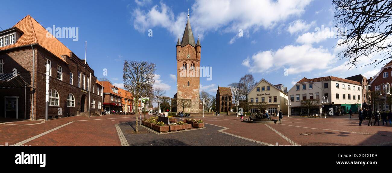Westerstede, Germany - April 1, 2018: Church square and town hall in ...