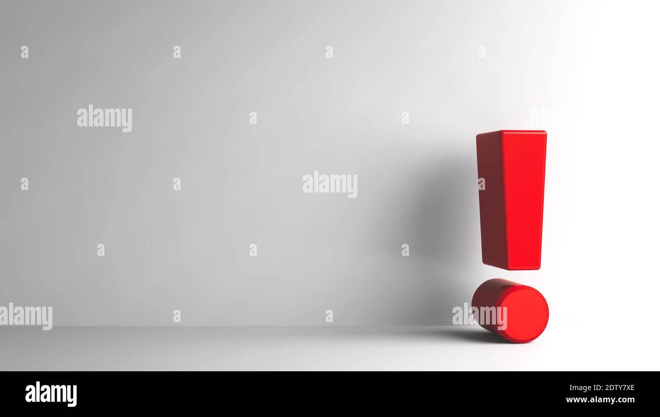 Red Exclamation point on grey background, three-dimensional rendering ...