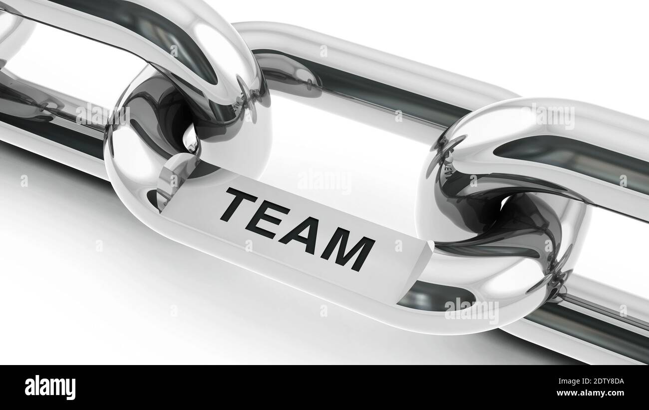 Chain with link with text - team - concept teamwork in business, three ...