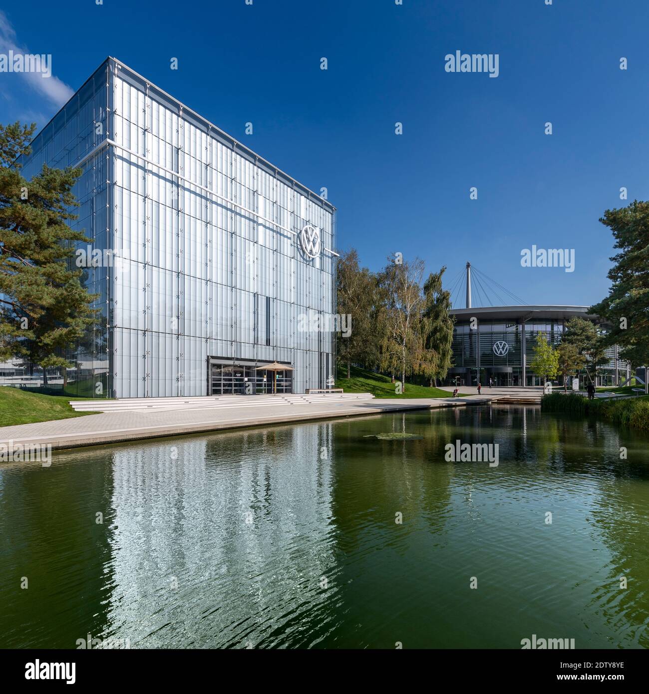 The cube-shaped Volkswagen pavilion at the massive Autostadt - car city ...