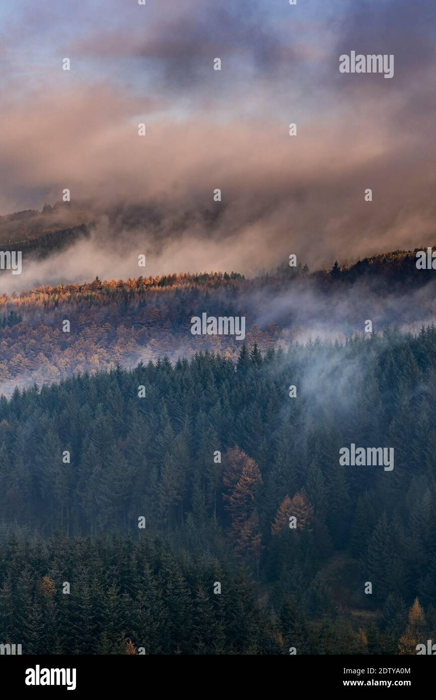 Fog clearing from Macclesfield Forest in autumn, near Macclesfield ...