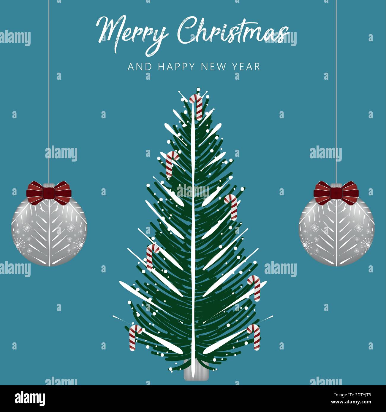 Merry christmas poster with a christmas tree and decoration - Vector ...