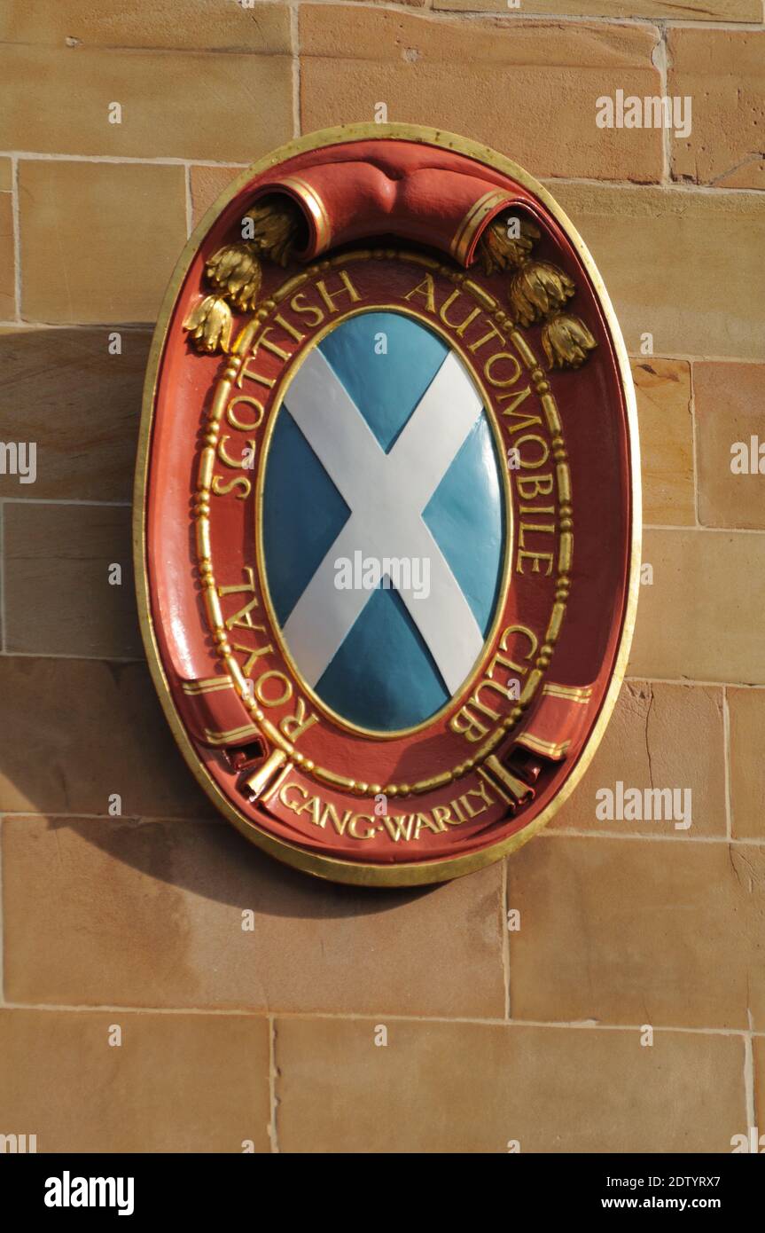 Royal Scottish Automobile Club wall plaque on the outside wall of the ...