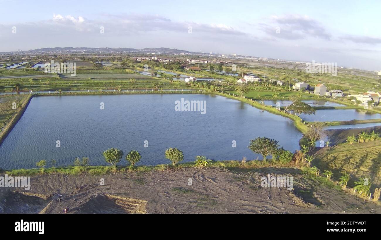 An aerial view cultivated landscape view with many small ponds Stock ...