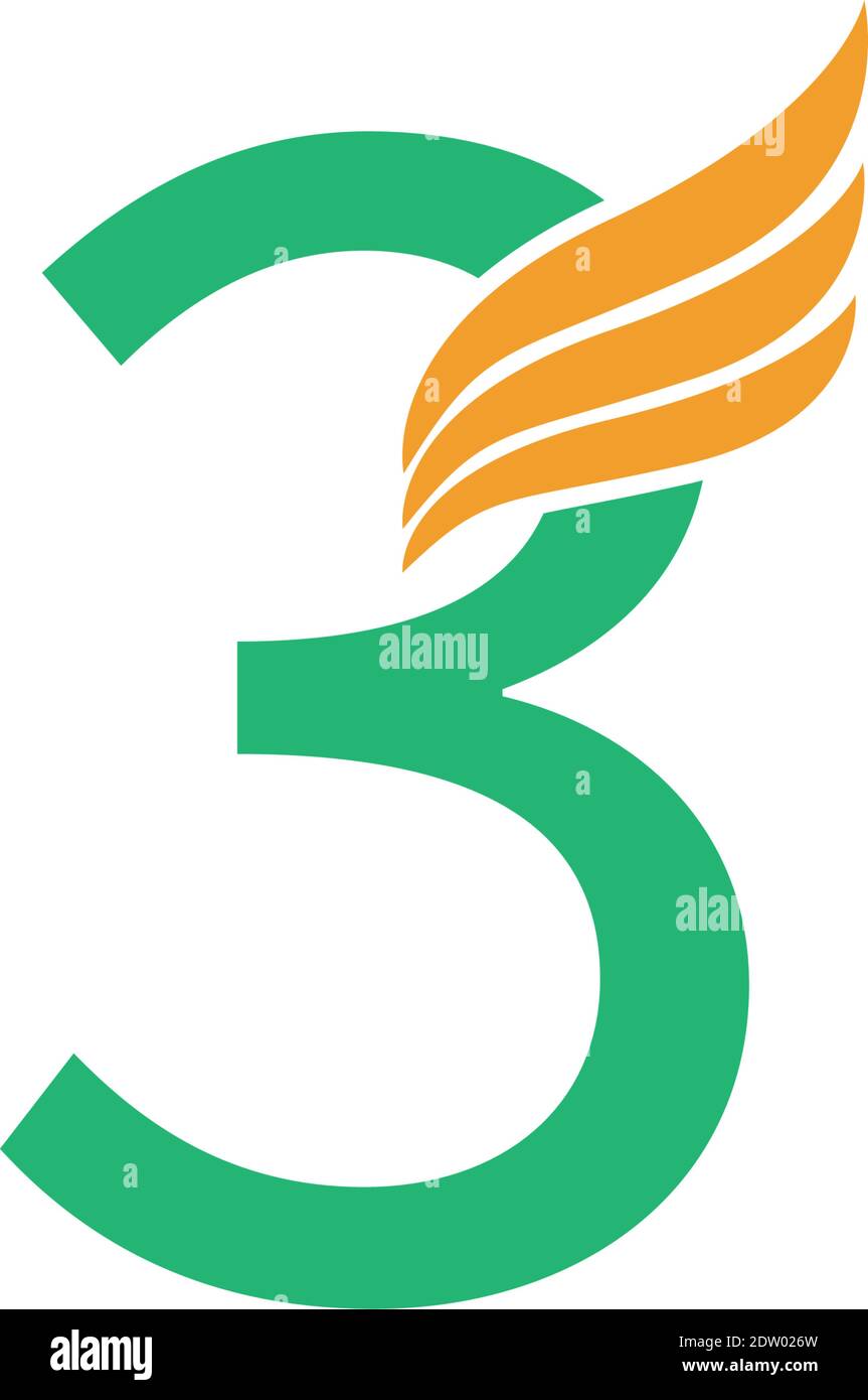 Number 3 logo with wing icon design concept illustration Stock Vector ...