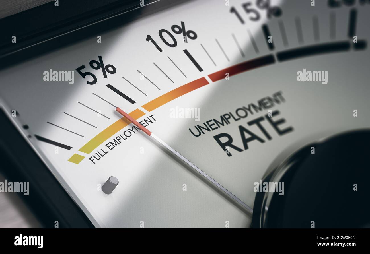 3d illustration of an unemployment rate metric showing an area less ...