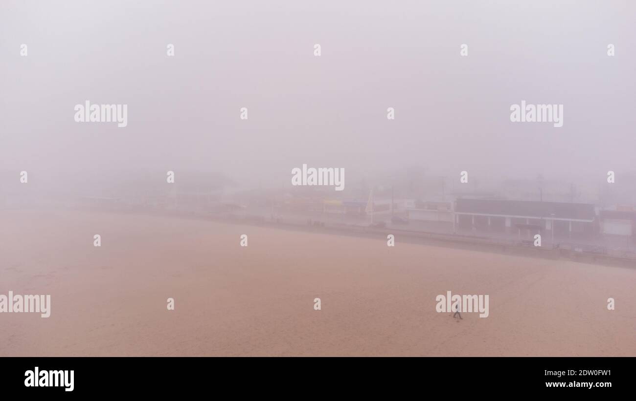 Winter season in Hampton Beach NH USA fog Stock Photo - Alamy