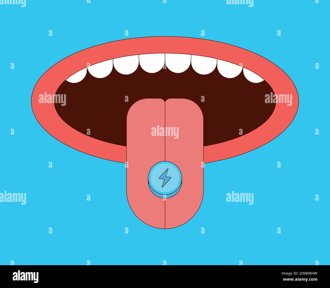 Tongue with drug ecstasy pill vector illustration in cartoon style ...