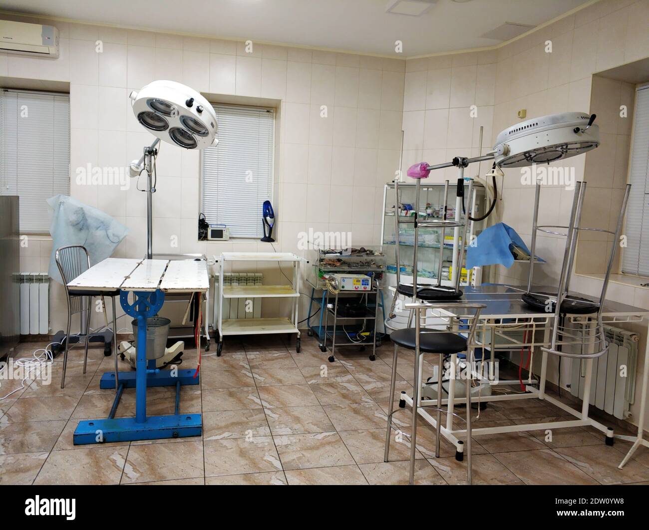 Operating room in a veterinary clinic. Operating table for animals ...