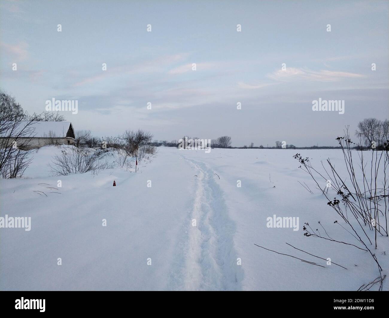Winter landscape. A distant village in the cold part of the planet ...