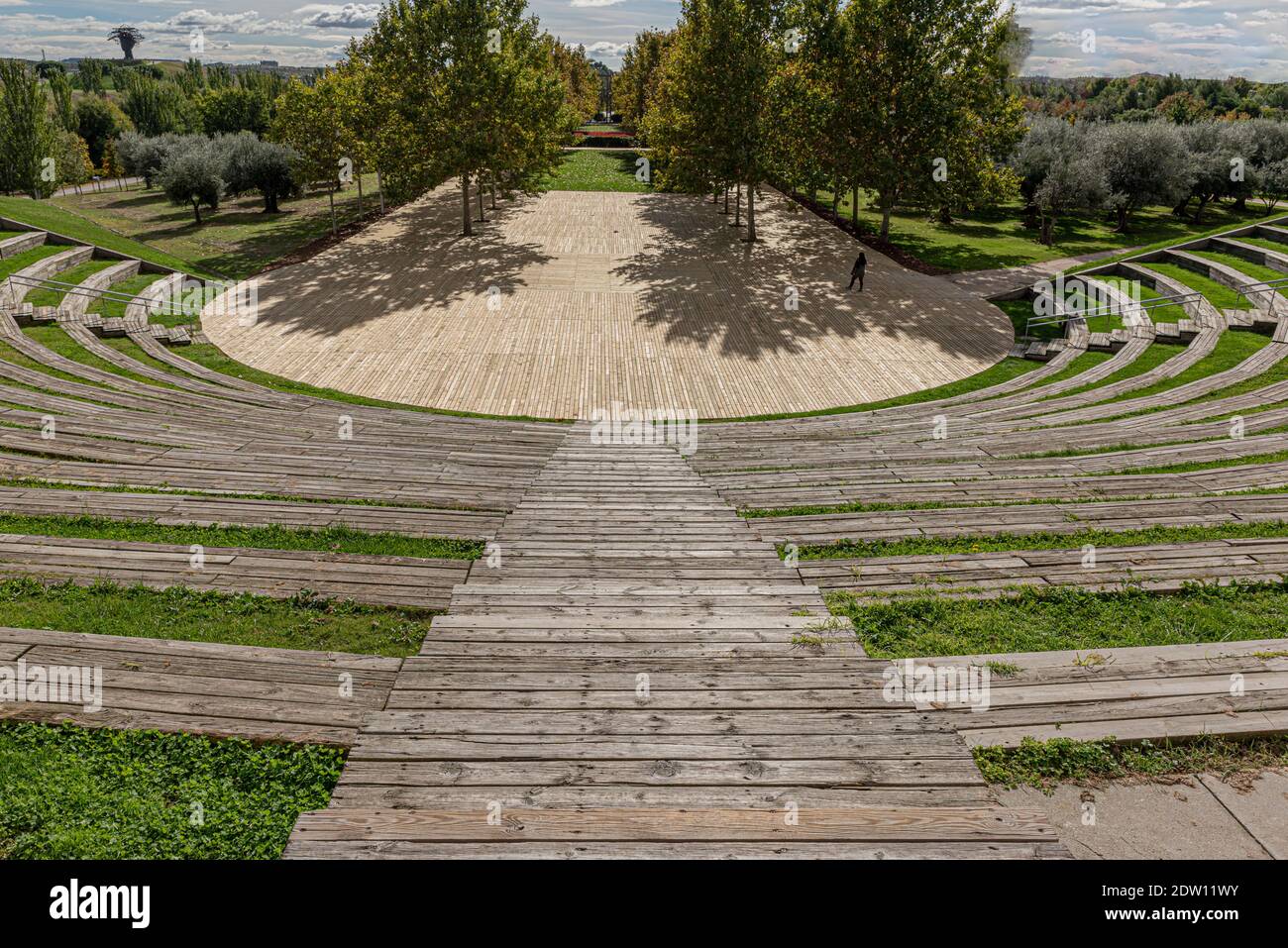 Wooden bleachers with public park space Stock Photo - Alamy