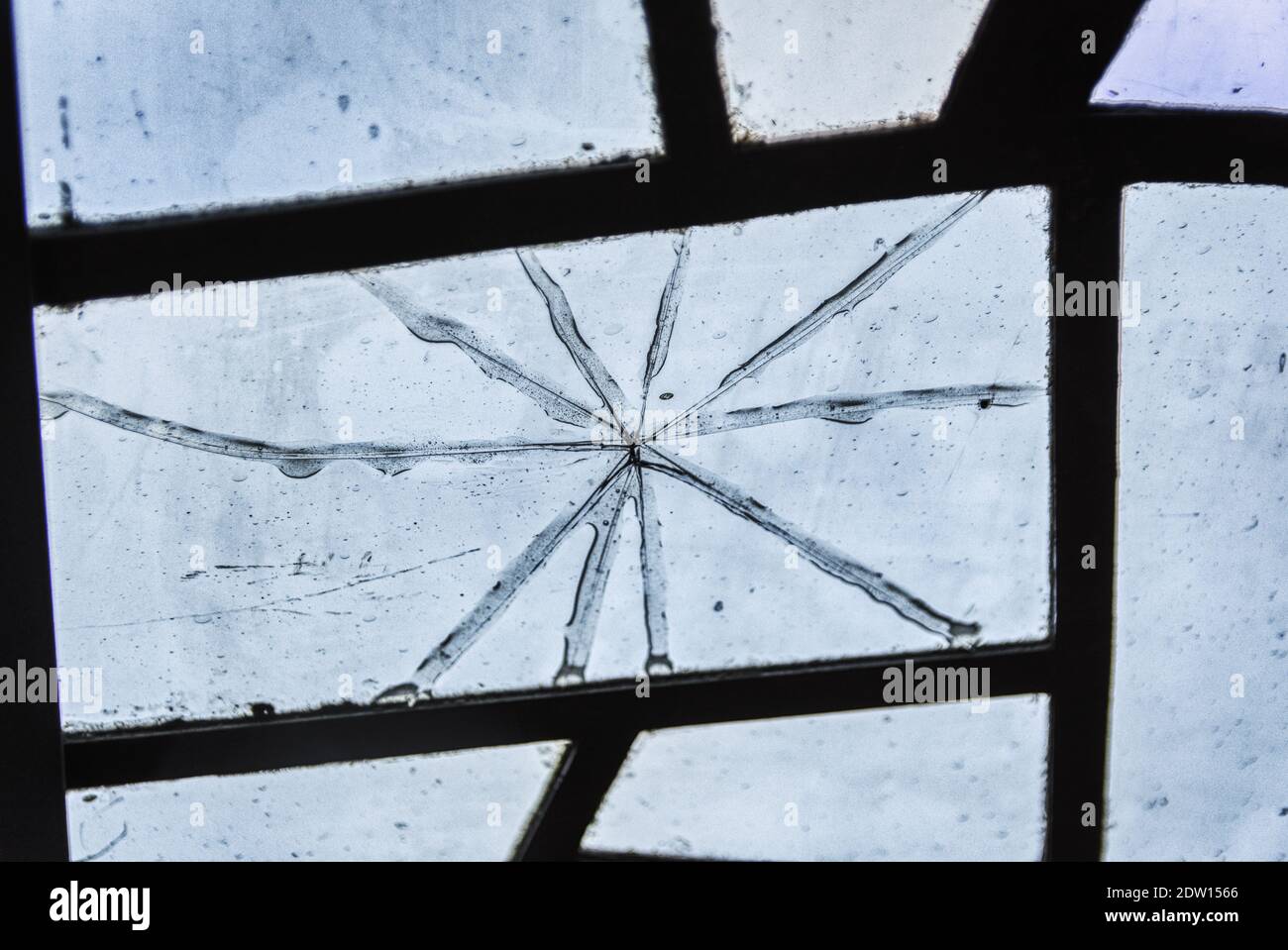 A low angle view of the detail of broken stained glass window Stock ...