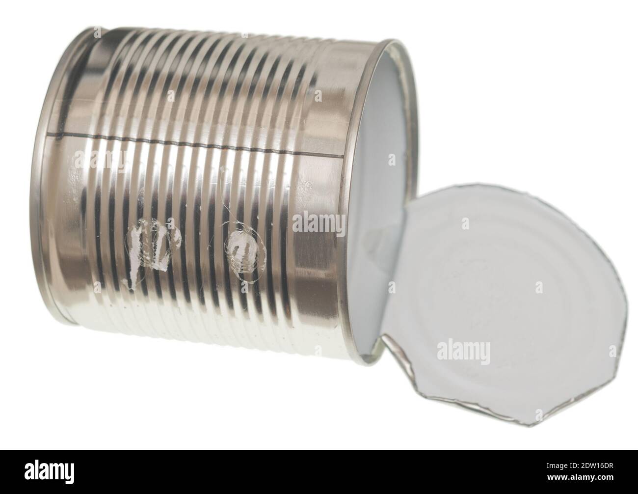 Empty tin can isolated on white background Stock Photo - Alamy