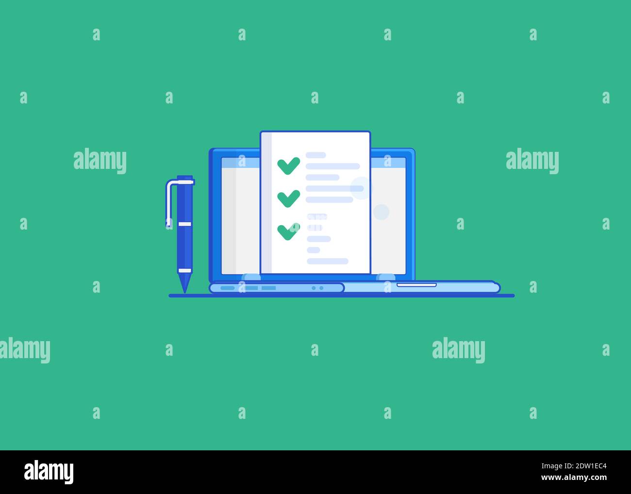 DIsplay monitor with list and checkbox and marks on desktop computer. Online form survey ...