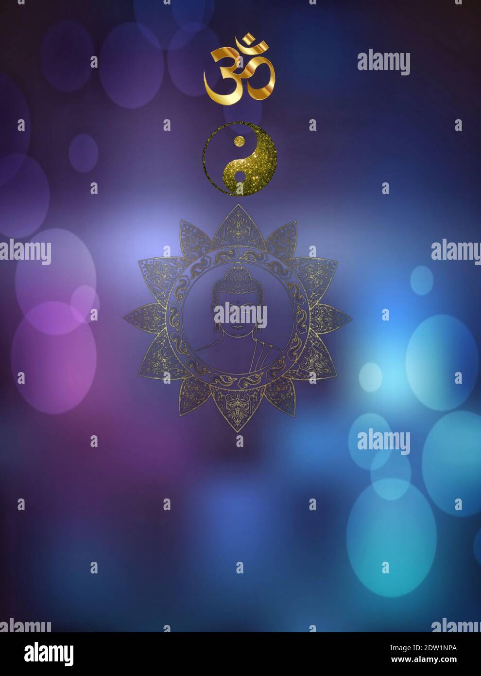 Spiritual background for meditation with buddha statue and yin yang ...
