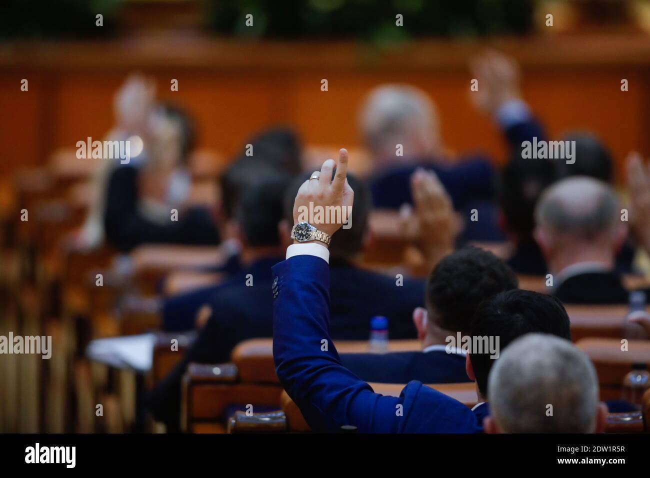 Bucharest, Romania - December 22, 2020: Romanian deputies vote bills by ...